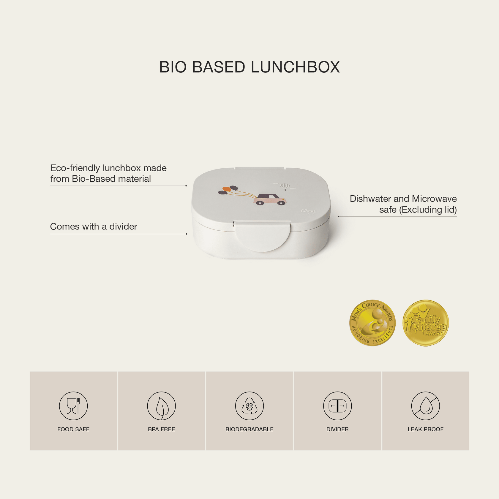 Bio-Based Lunch box - 2 Compartment - Vehicles – Citron